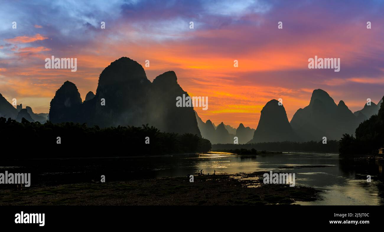 Beautiful mountain and river with cloud nature landscape in Guilin at ...