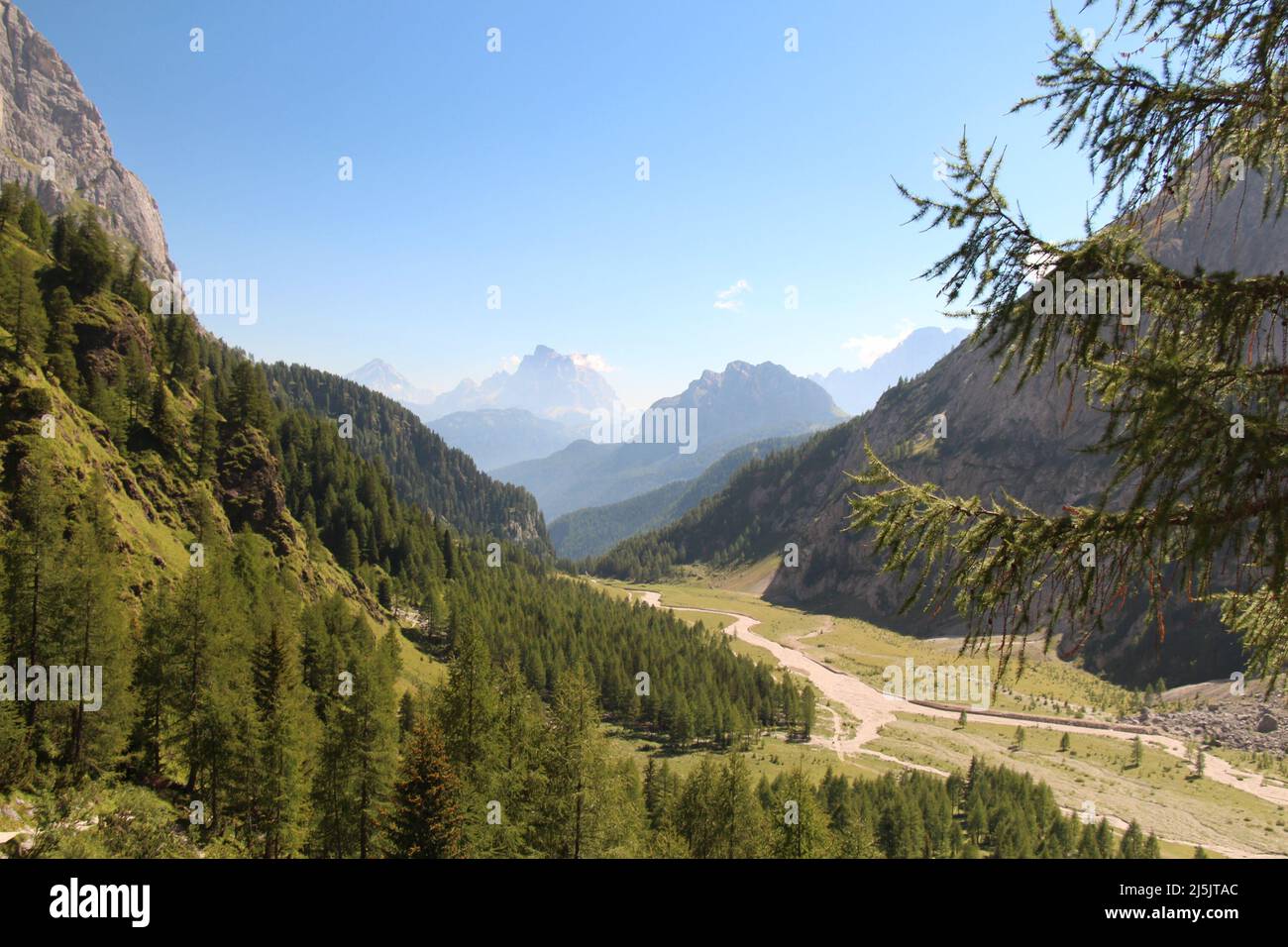 The view of mountain landscape. Valley with green forest and mountains ...