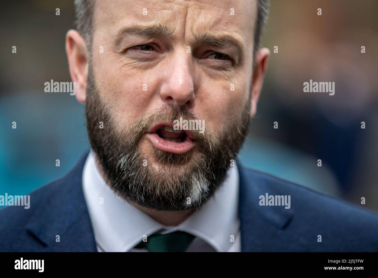 SDLP Leader Colum Eastwood MP during an interview on the Falls Road ...