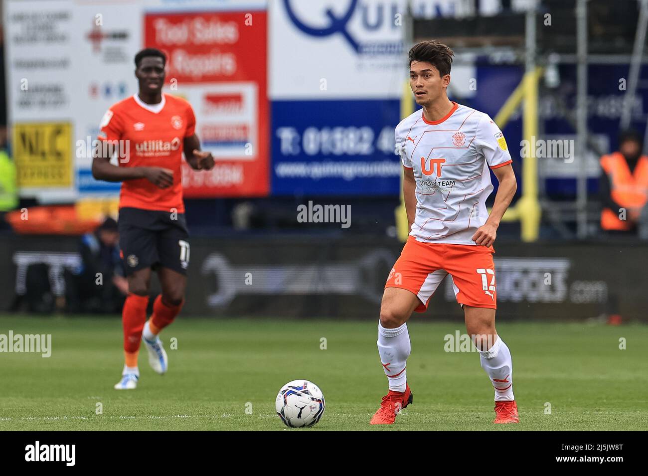 Kenny Dougall #12 of Blackpool in action during the game in Luton ...