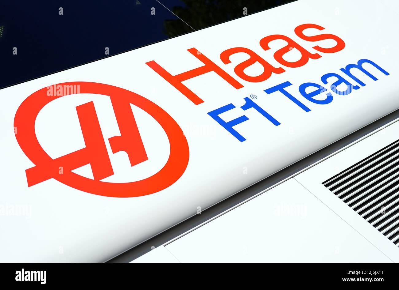 Haas F1 Team logo during race day of the Emilia Romagna Grand Prix at ...