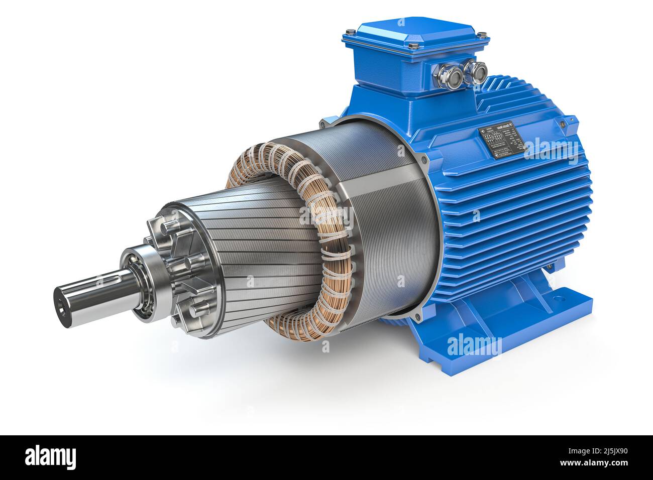 Open industrial electric motor isolated on white, Rotor and stator on a ...