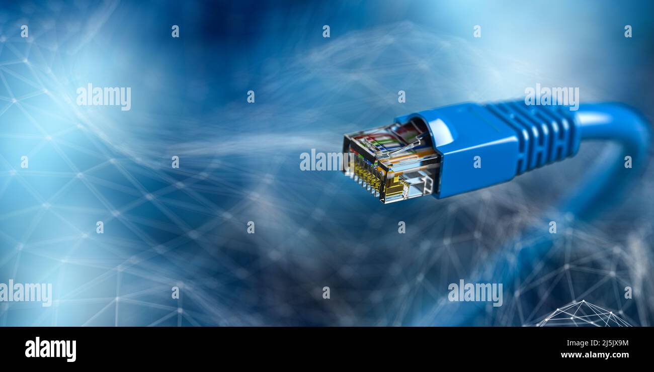 Internet LAN network connection ethernet cable. Internet cord RJ45 on ...