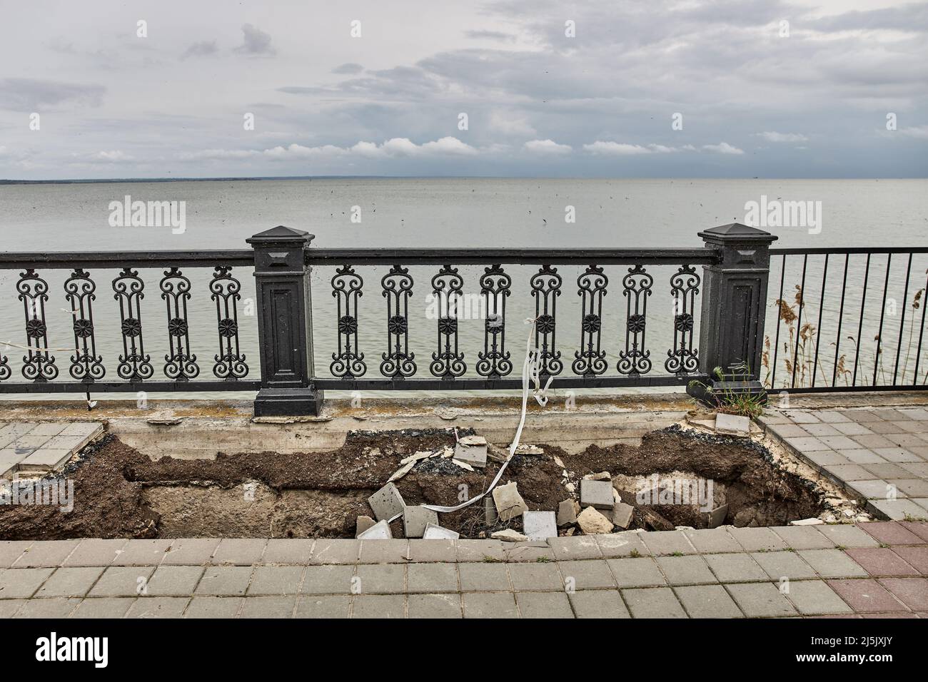 Large soil collapse on the embankment of the city of Taganrog, on the ...
