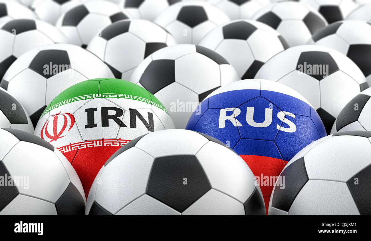 Russia vs. Iran Soccer match - Soccer balls in Russia and Iran national ...