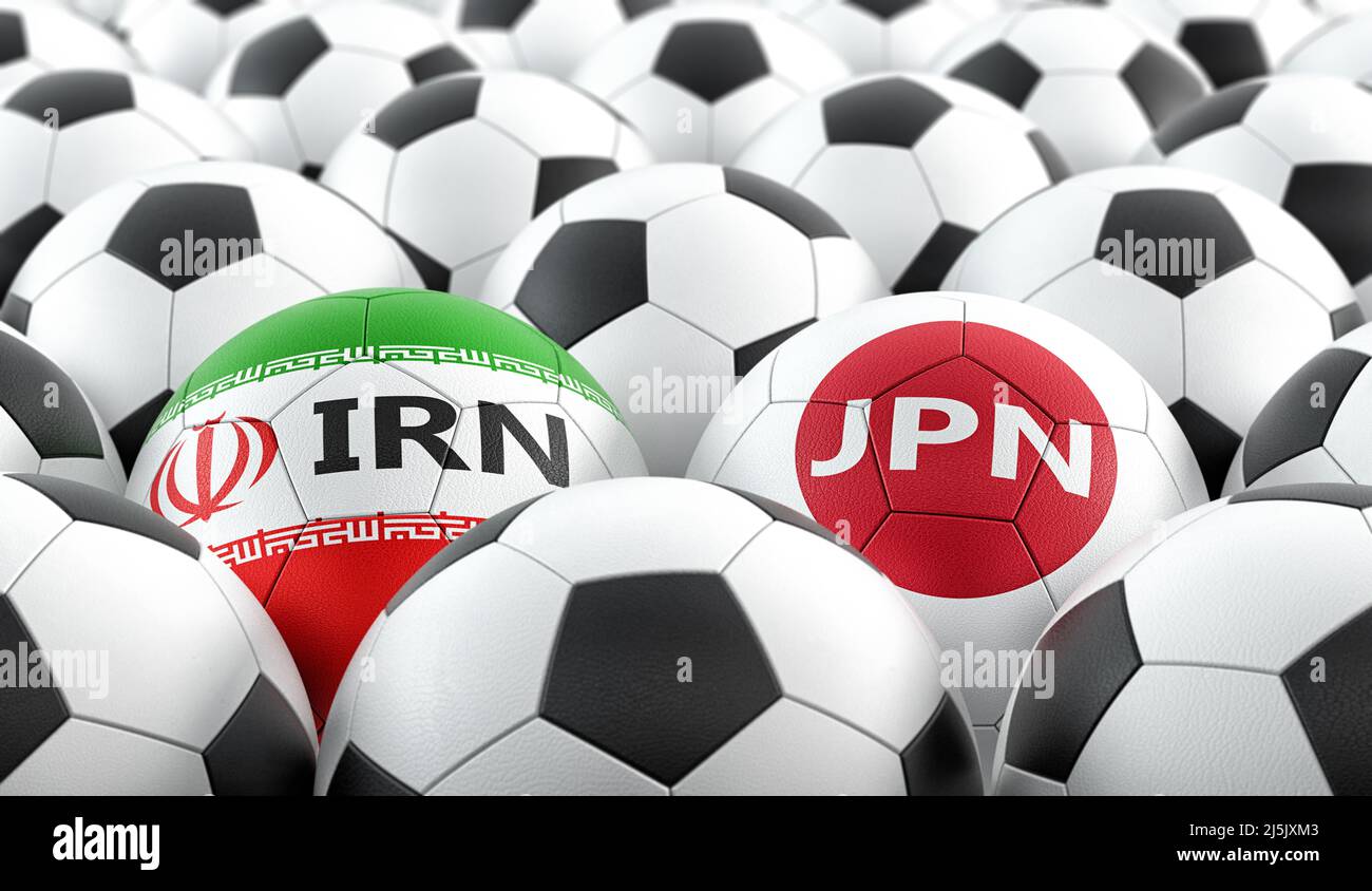 Japan vs. Iran Soccer match - Soccer balls in Japan and Iran national ...