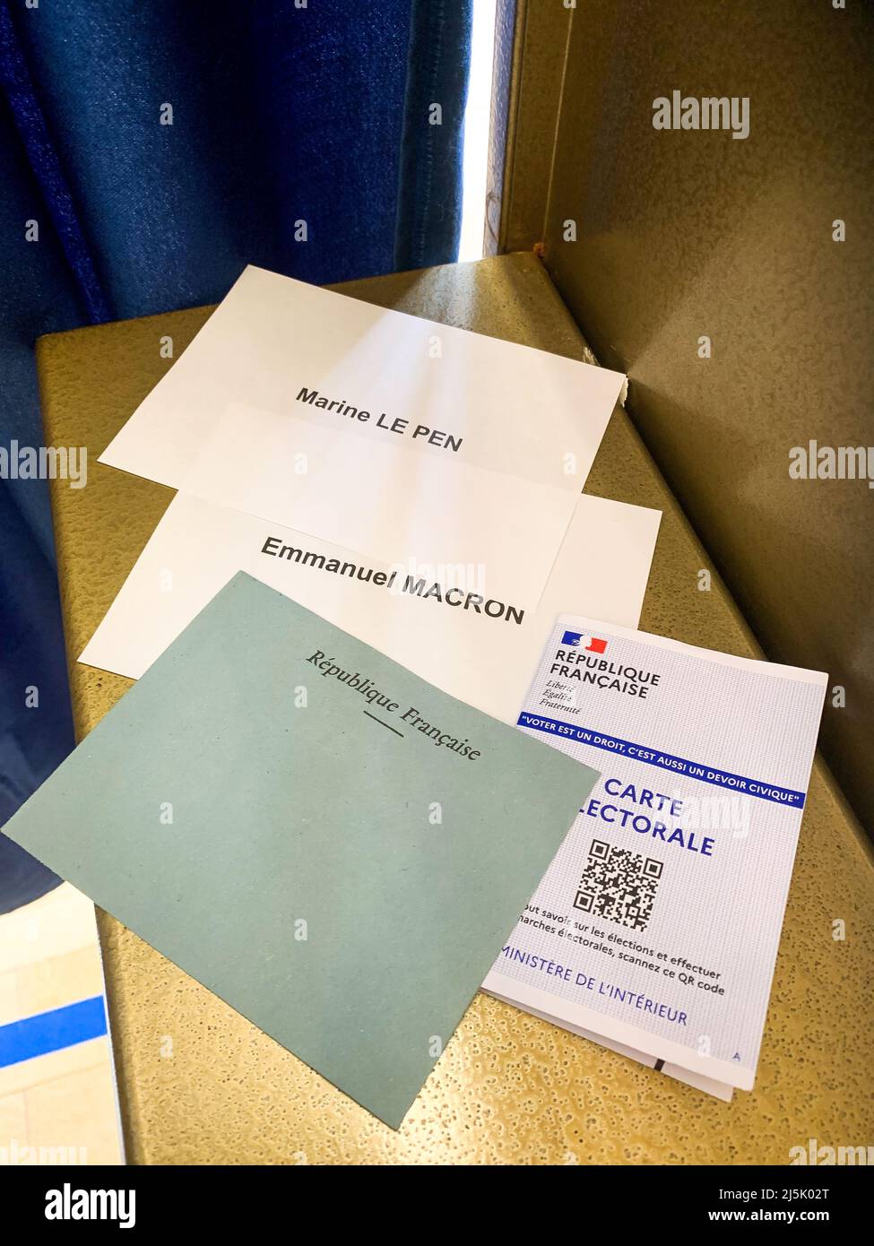 Ballot papers in a polling booth, French Presidential Elections, 2nd ...