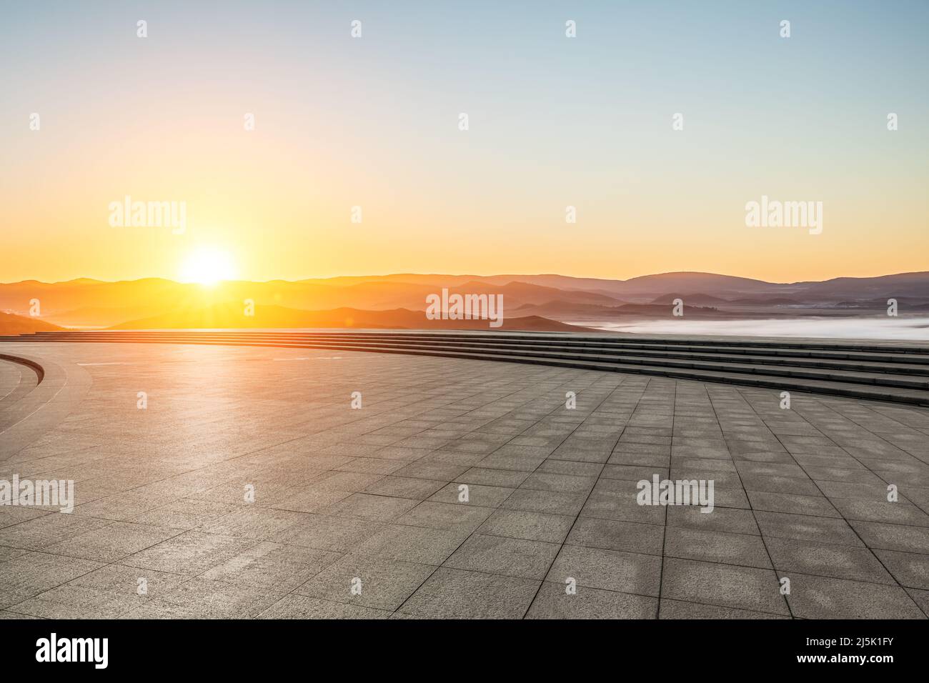 Empty square floor and mountain with sky cloud landscape at sunrise ...