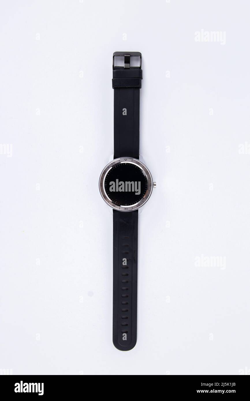 a round stylish smart watch on white background Stock Photo - Alamy