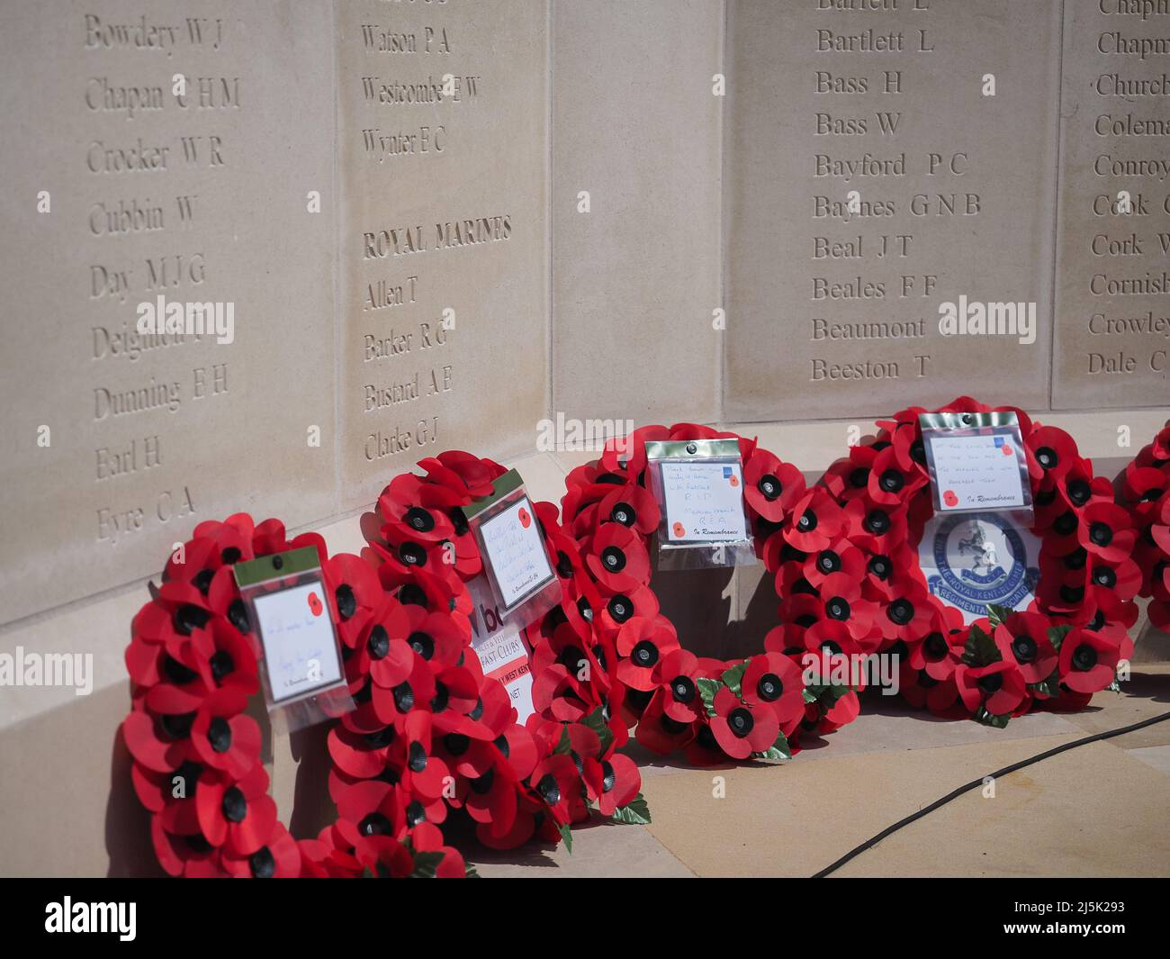 Sheerness, Kent, UK. 24th Apr, 2022. Sheerness war memorial marked its ...