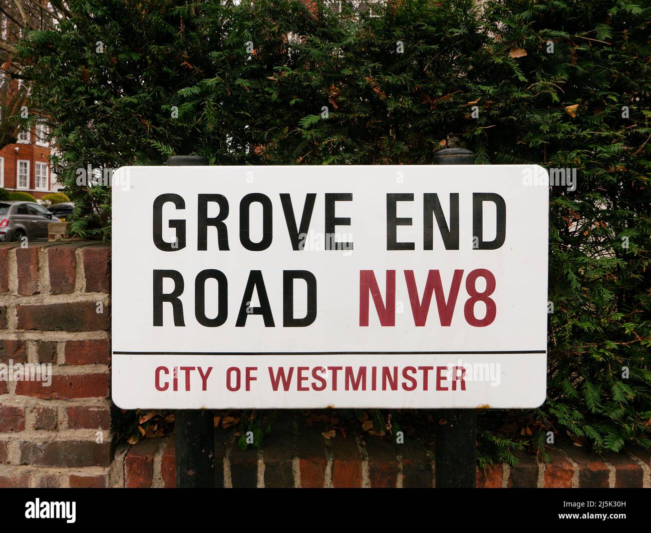 London, UK-22.12.21: Grove End Road name sign, City of Westminster ...