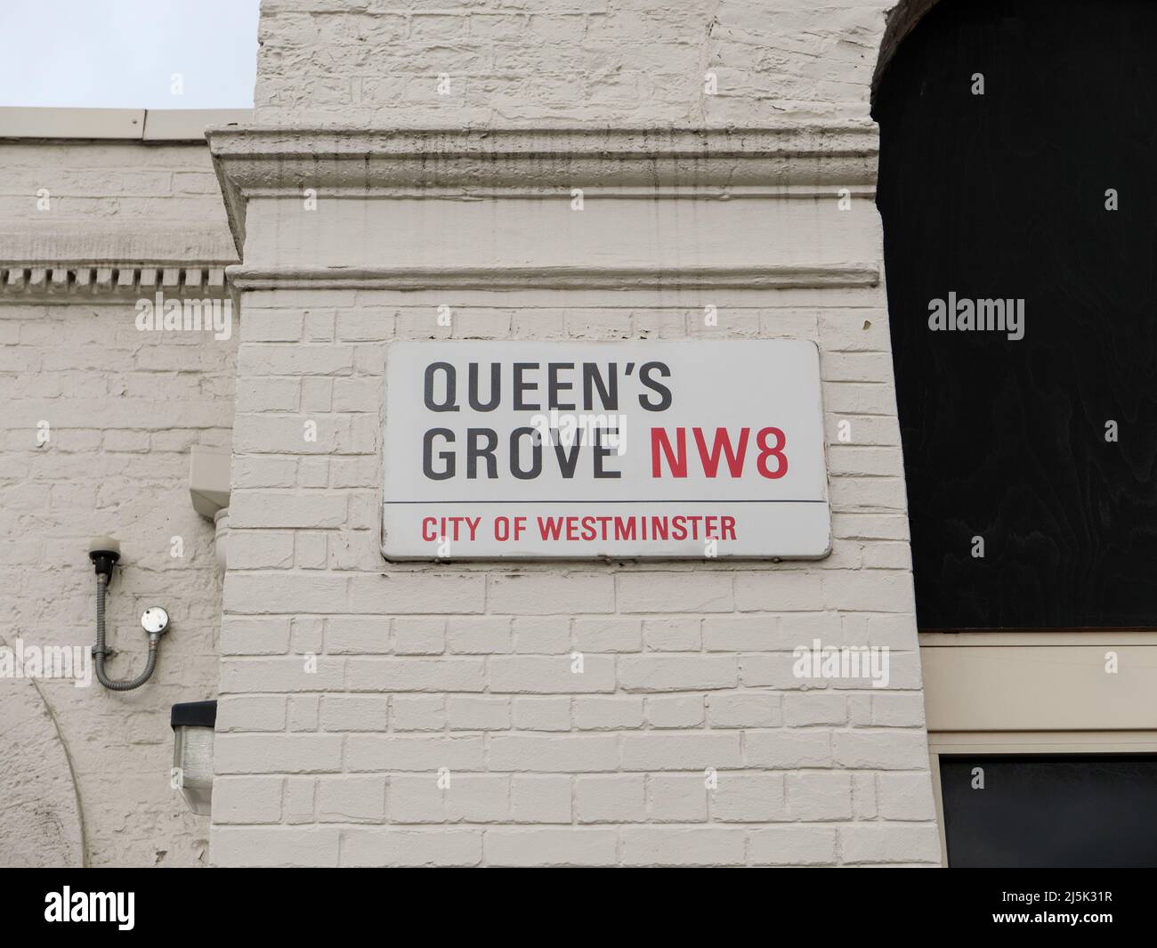 London, UK-22.12.21: Queens Grove name sign, City of Westminster ...
