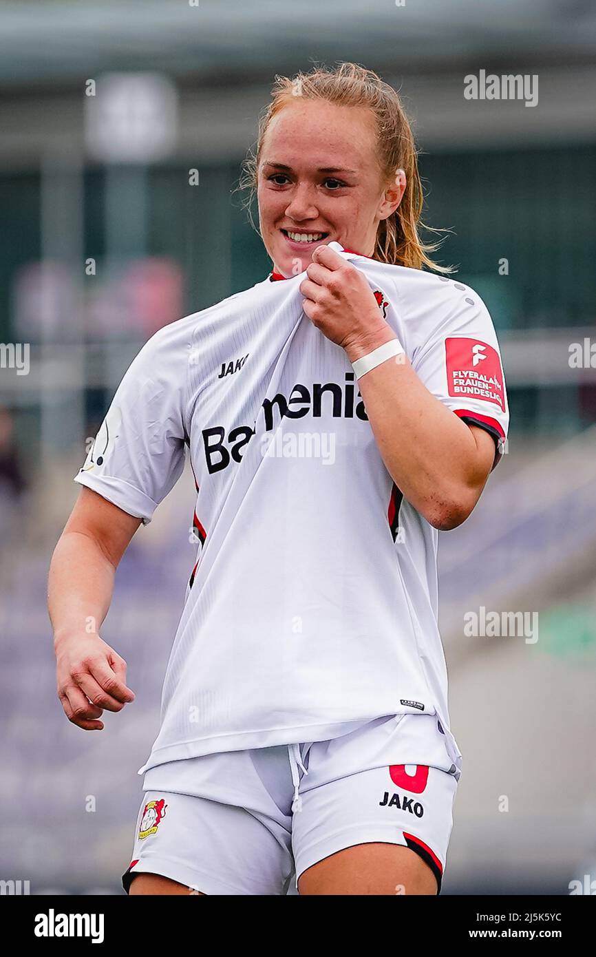 Frankfurt, Germany. 24th Apr, 2022. Lisanne Graewe (5 Leverkusen) during the Flyeralarm Frauen ...