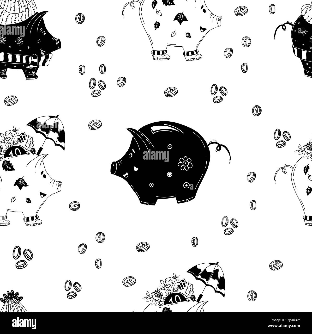 Monetary Seamless pattern with piggy banks. cute pig piggy bank under ...