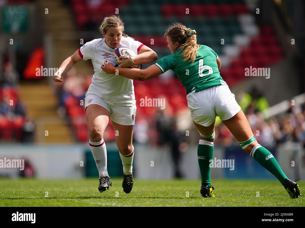 England's Vickii Cornborough tackled by Ireland's Dorothy Wall during ...