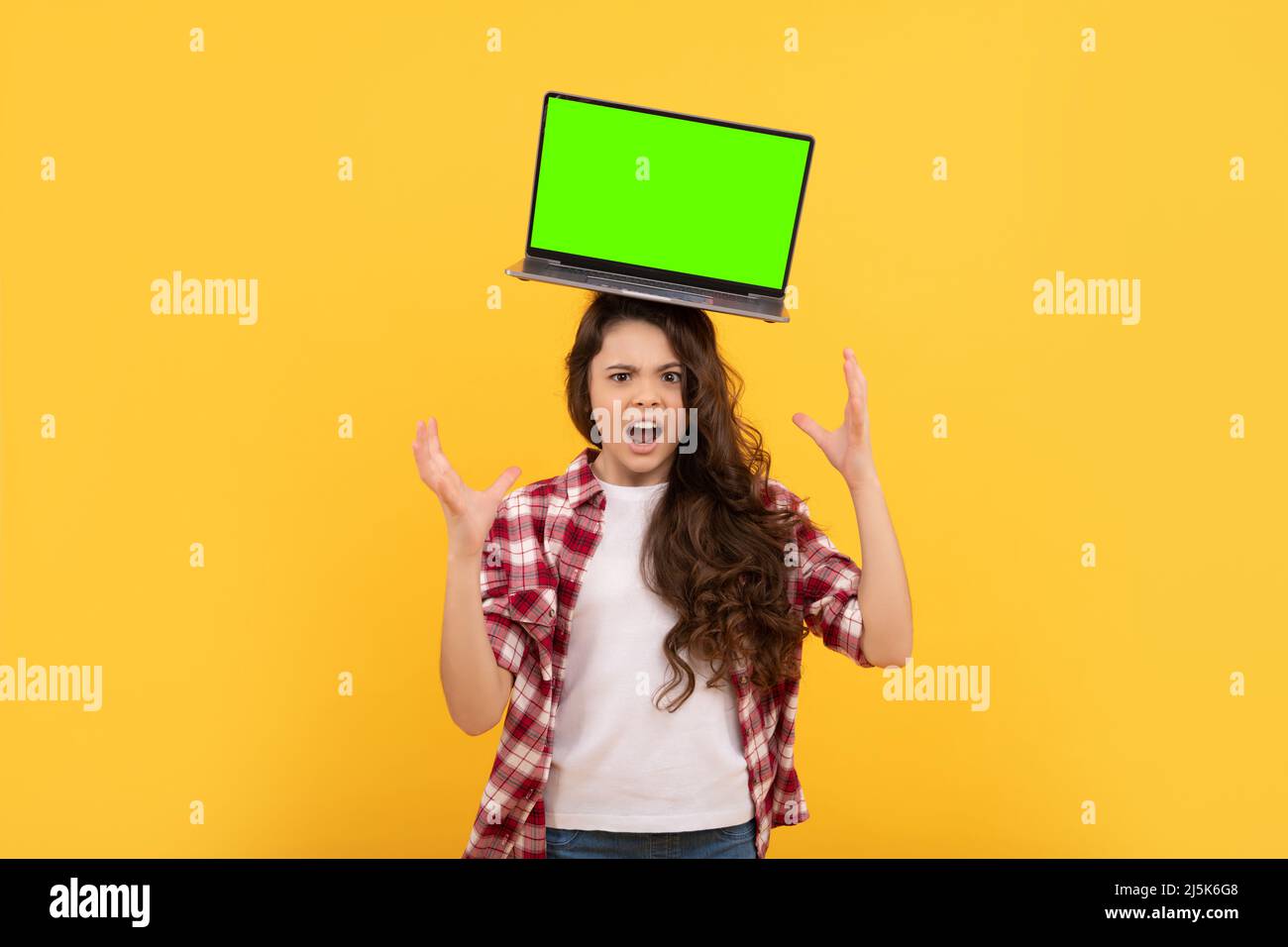 webinar pc elearning. angry child has ot of work. school presentation ...