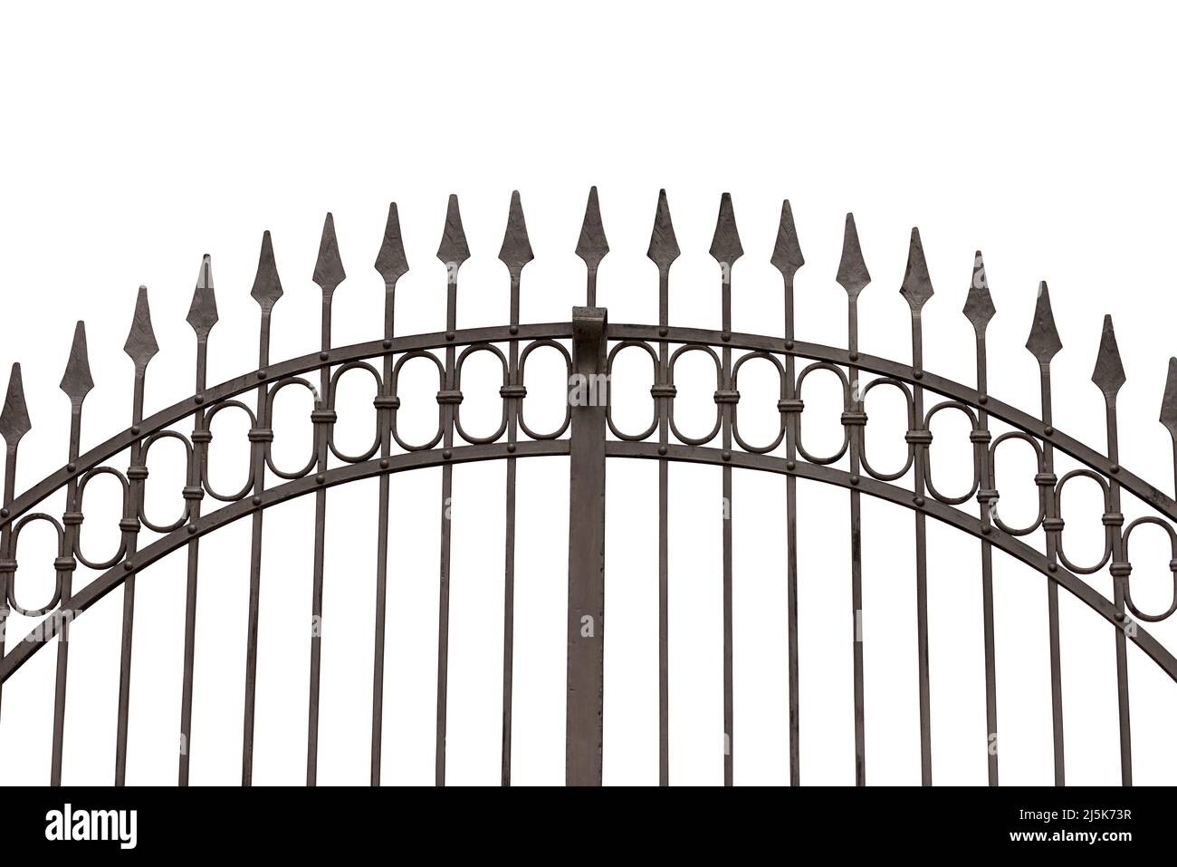 Close-up of a wrought iron gate with sharp points (arrows or spears ...