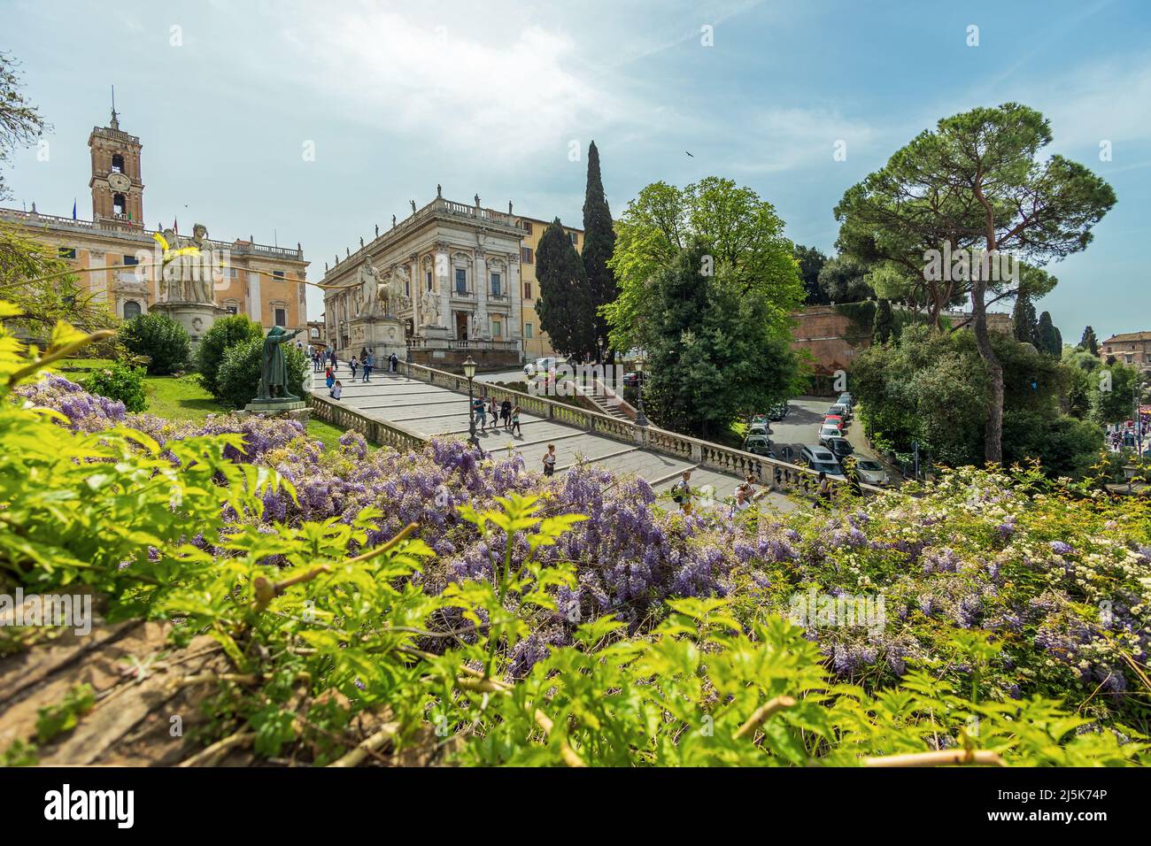 Rome, Italy - April 14, 2022: panoramic view of Rome city and Cordonata ...