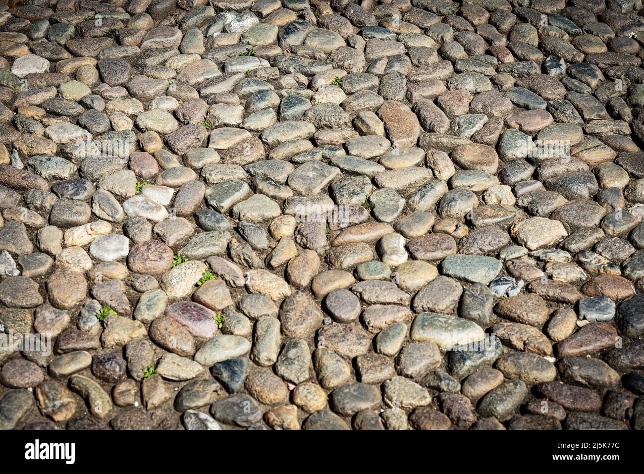 Close-up of a paving stone made of small cobblestones in Brescia ...