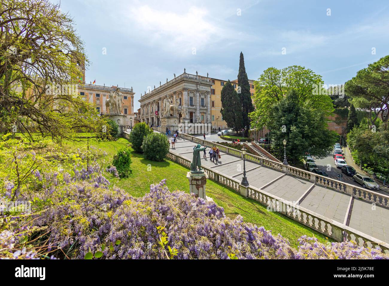 Rome, Italy - April 14, 2022: panoramic view of Rome city and Cordonata ...