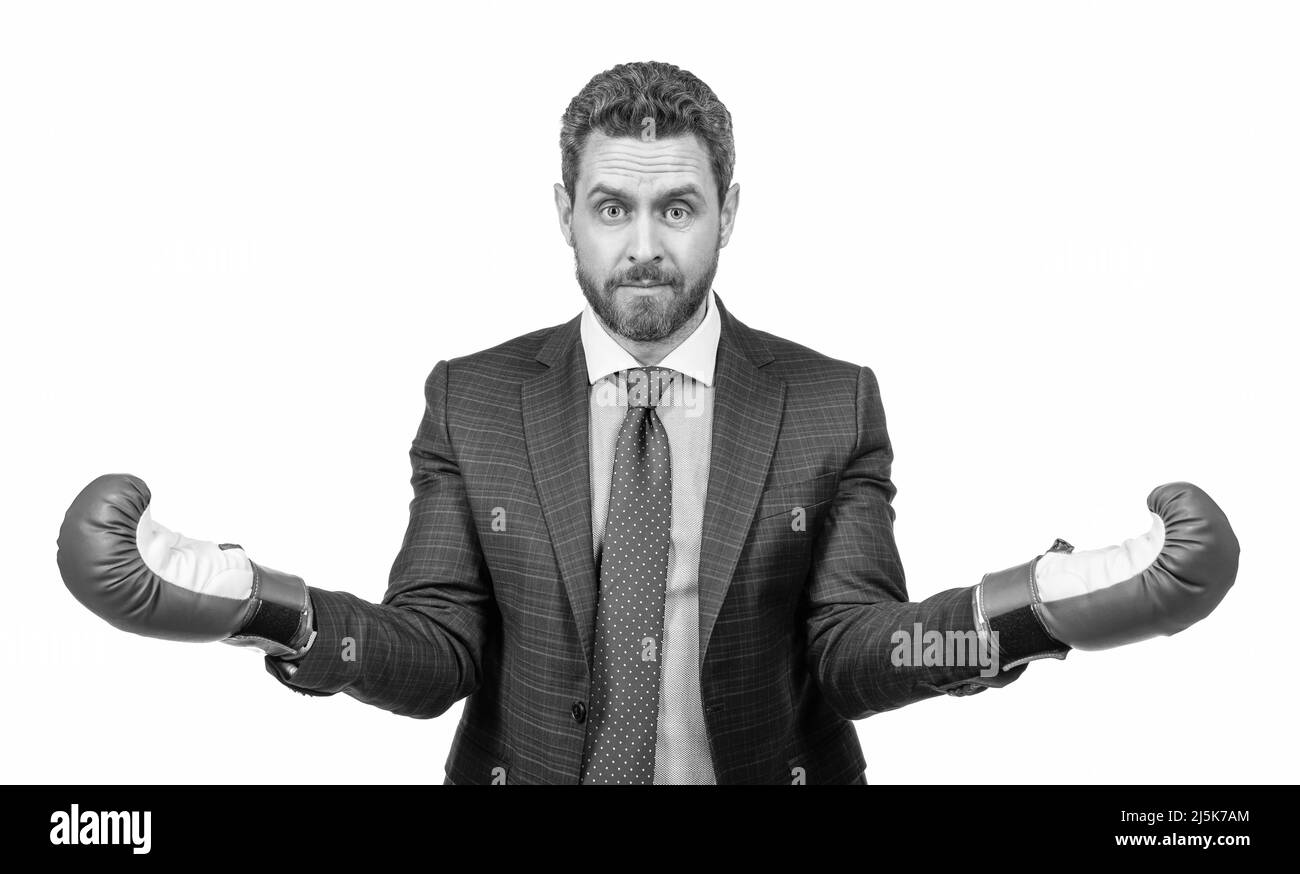 amazement. amazed businessman in boxing gloves. successful ceo boxer ...
