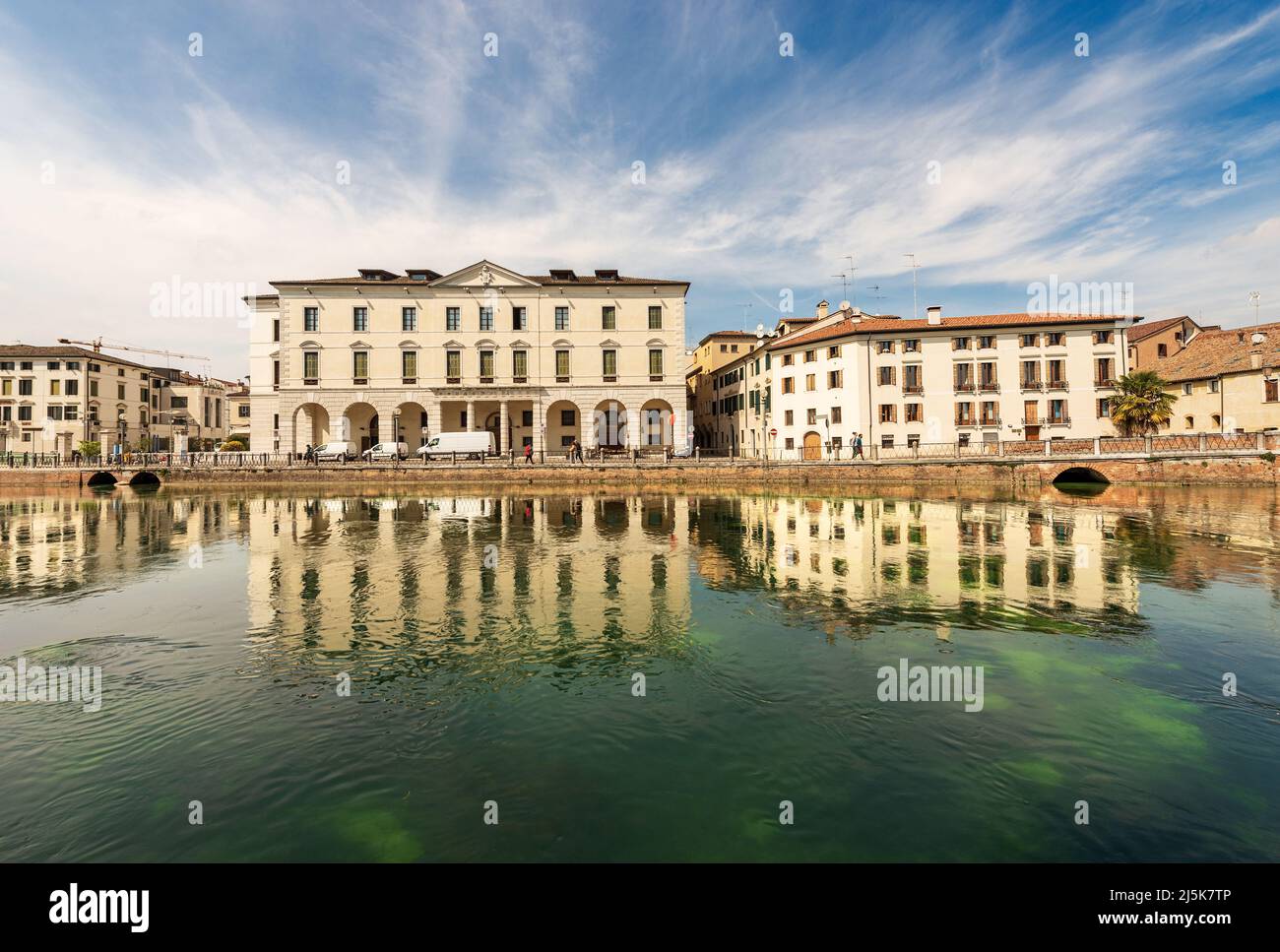 Cityscape of Treviso downtown with the river Sile with the street ...