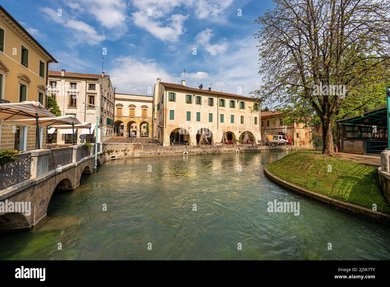 Cityscape of Treviso downtown with the river Sile with the street ...