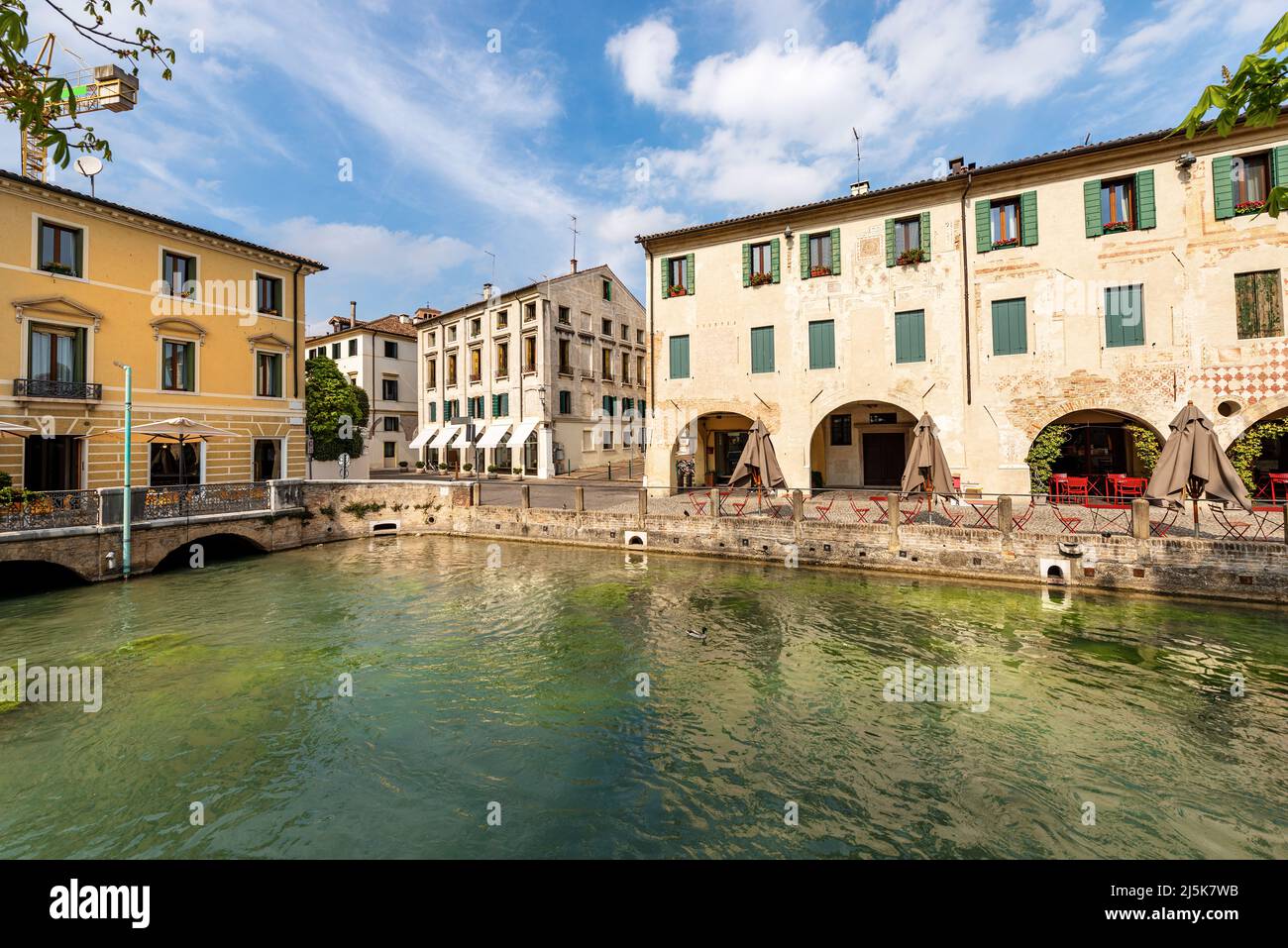 Cityscape of Treviso downtown with the river Sile with the street ...