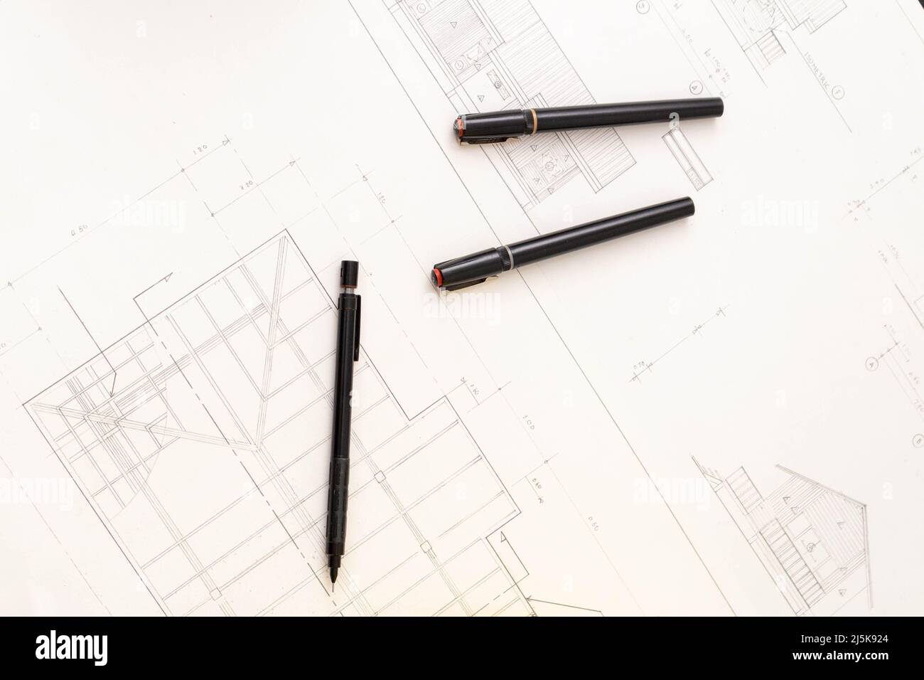 Mockup of architectural concept, Drawing tool and engineer drawing on ...