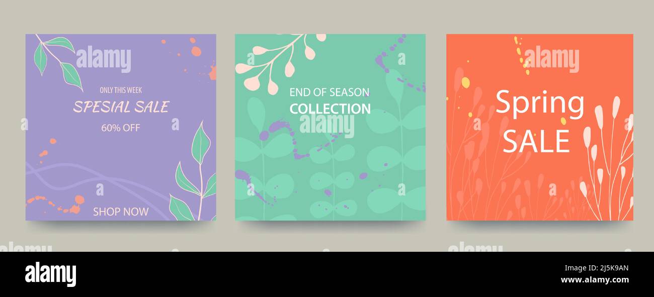 Spring square backgrounds in pastel colors. Minimalistic style with ...