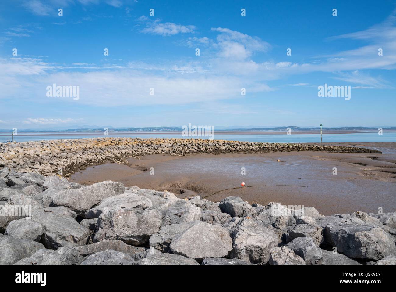 View across Morecambe Bay towards The Lake District, in Cumbria, North ...