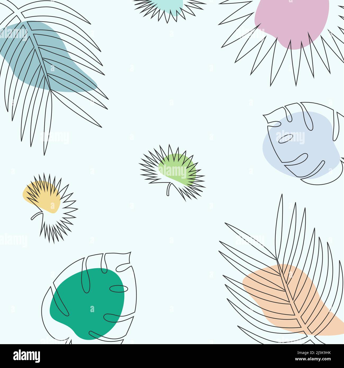 Tropical palm leaves in soothing color modern line art Stock Vector ...