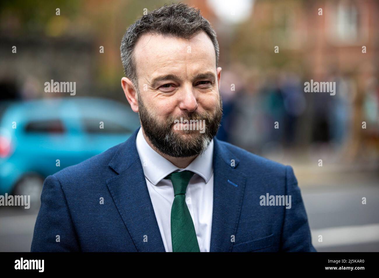 SDLP Leader Colum Eastwood MP during an interview on the Falls Road ...
