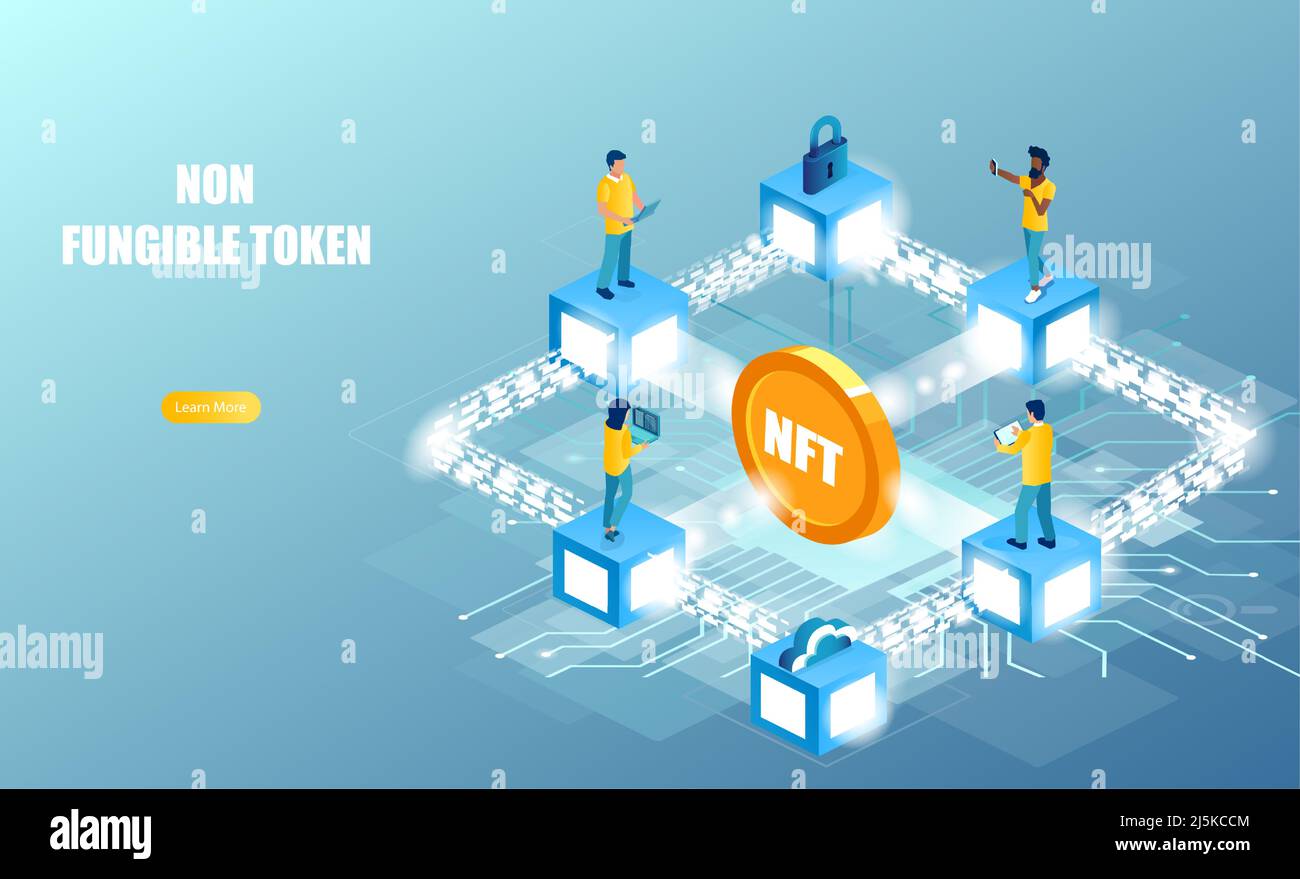 Vector of people creating and selling NFT Non-Fungible Tokens Stock ...