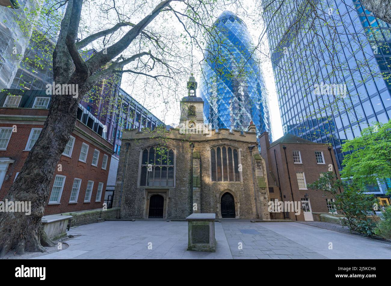 St Helen's Church, Bishopsgate surrounded by the skyscrapers of the ...