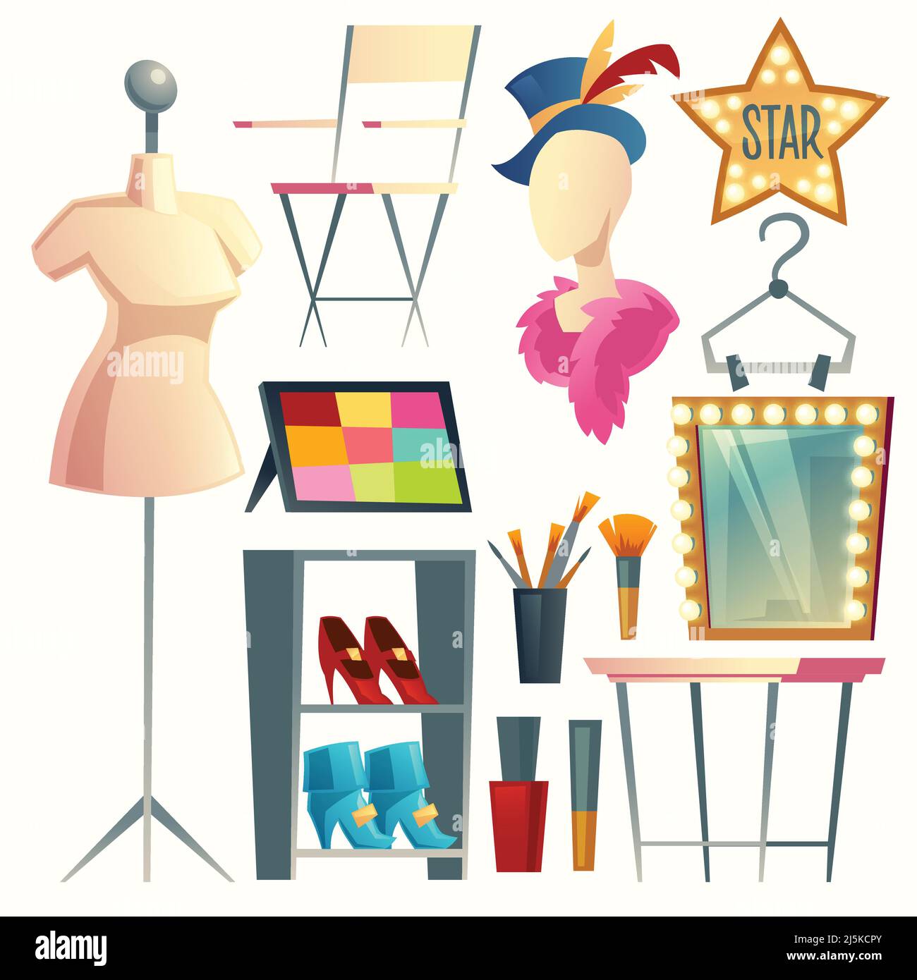 Vector cartoon actress, actor's dressing room. Collection with ...