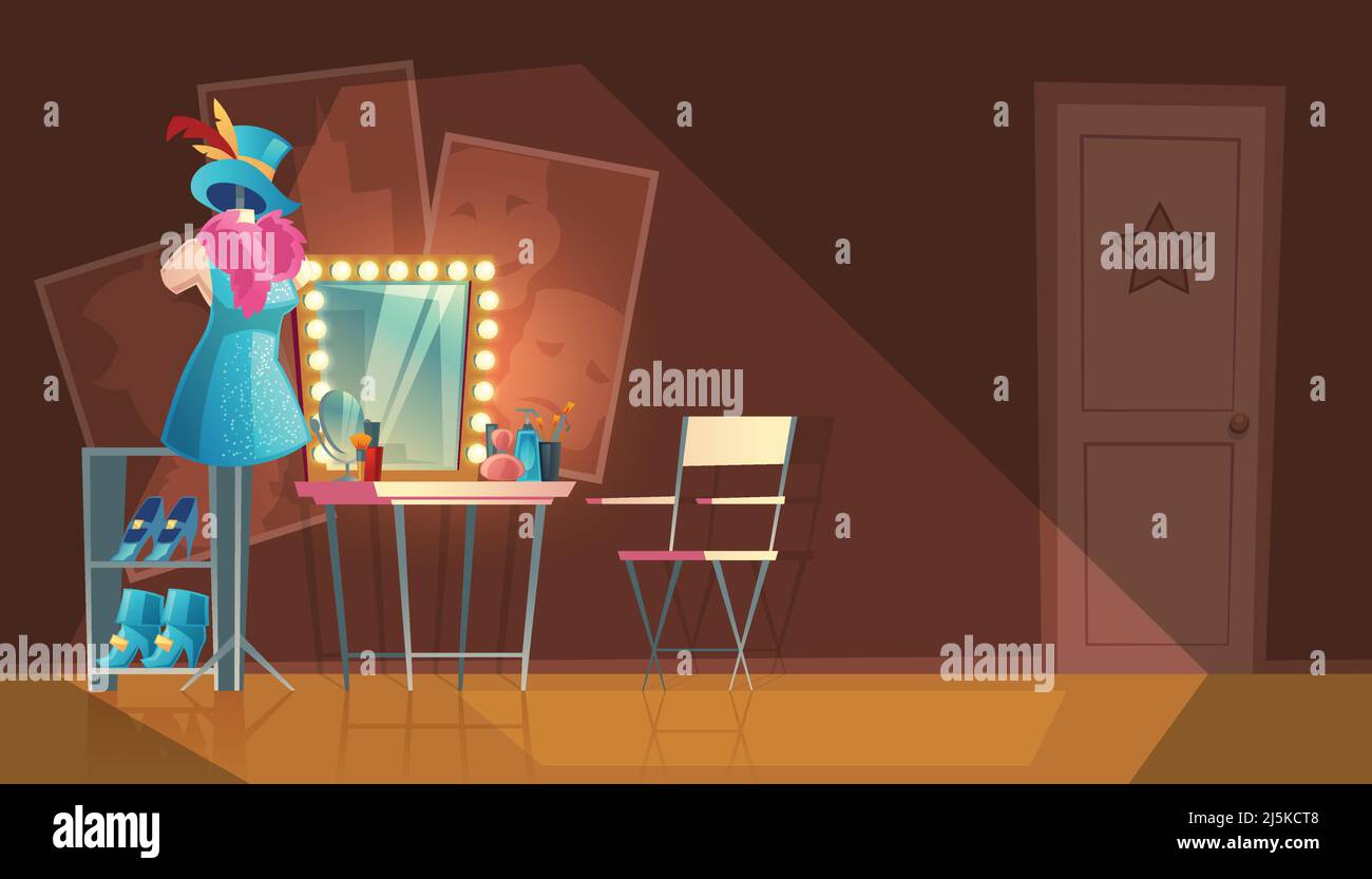 Vector cartoon illustration of empty dressing room, wardrobe with ...