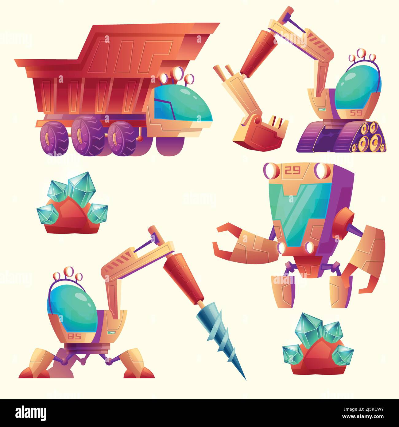 Vector cartoon set of mining machinery for other planets, futuristic ...