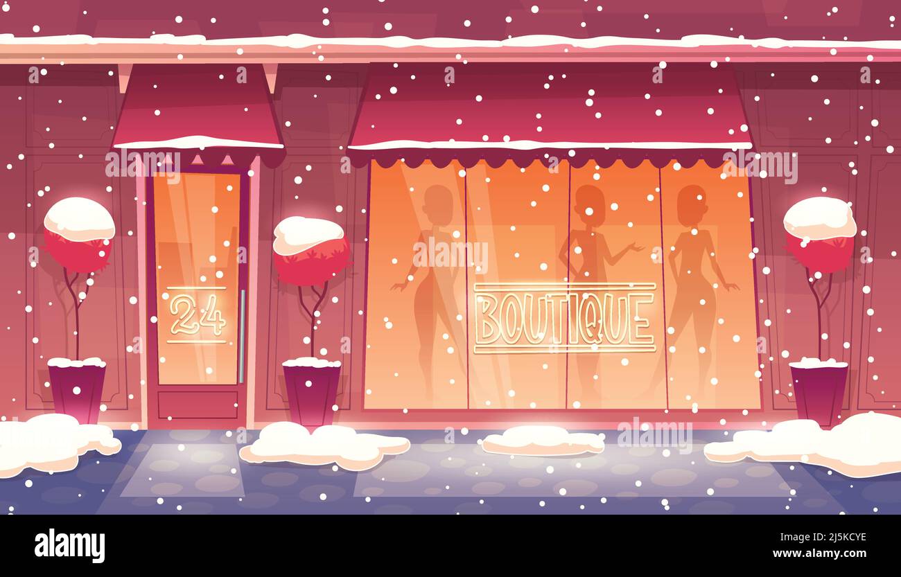 Vector 24 hours, round-the-clock boutique with shop-window, clothing ...