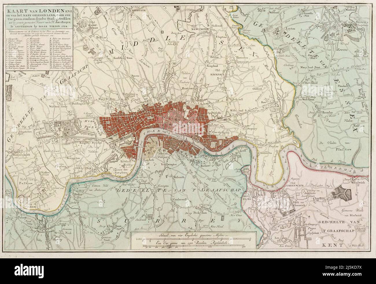 Vintage map of London and area from 17th/18th century. Map is ...