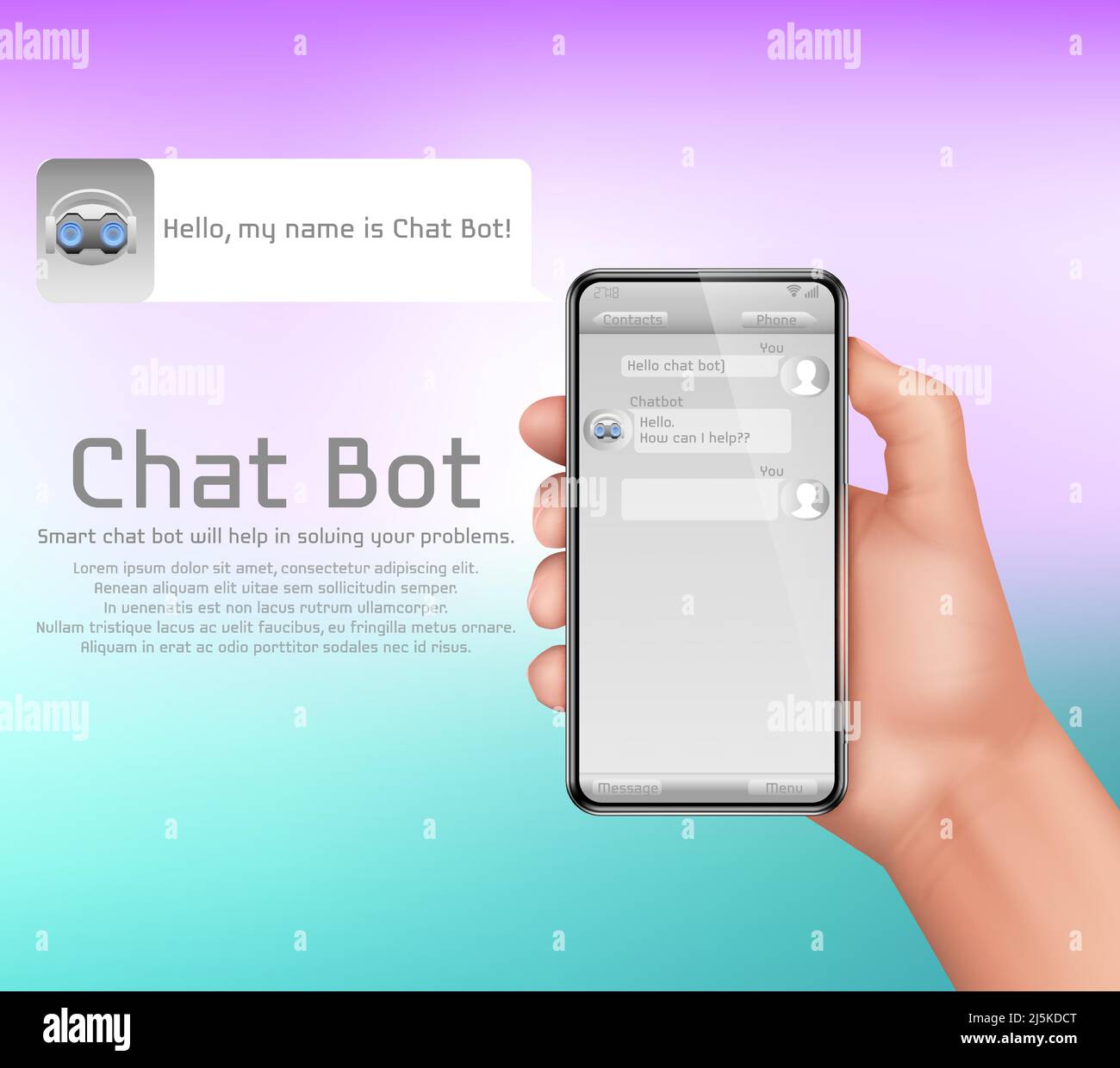 Artificial intelligence, online chatbot vector concept background ...
