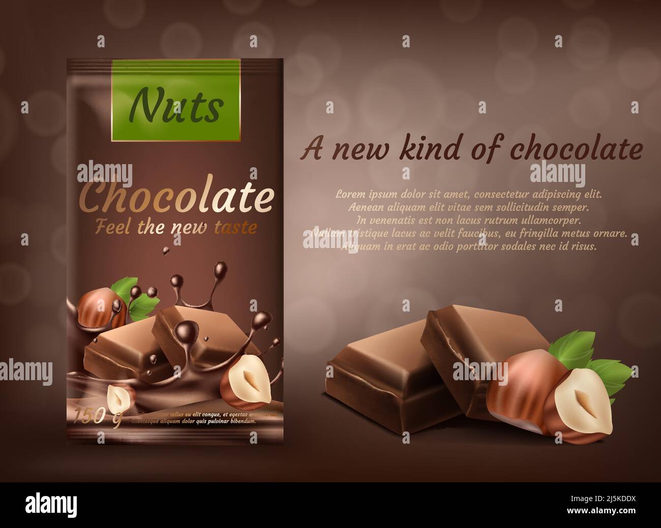 Vector promotion banner, package of milk chocolate with hazelnuts ...