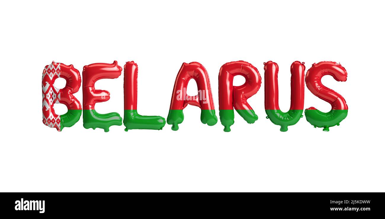 3d illustration of Belarus-letter balloons with flags color isolated on ...