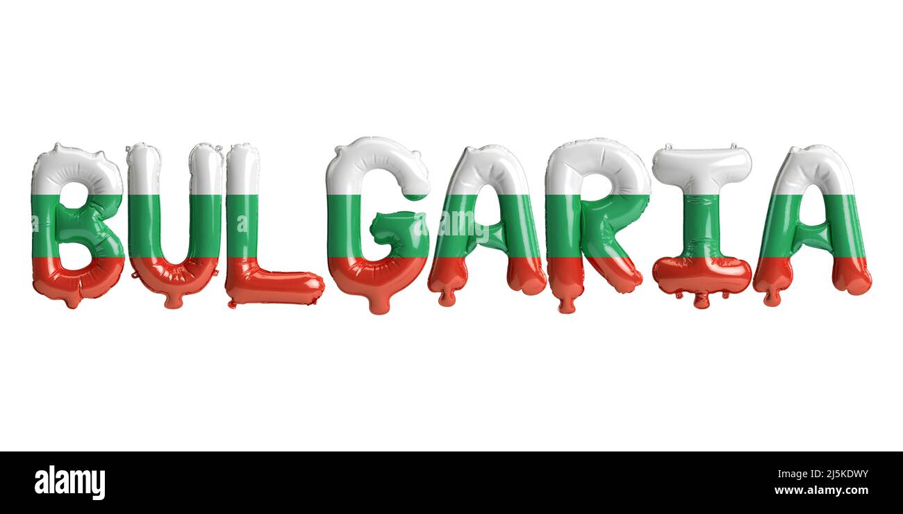 3d illustration of Bulgaria-letter balloons with flags color isolated ...