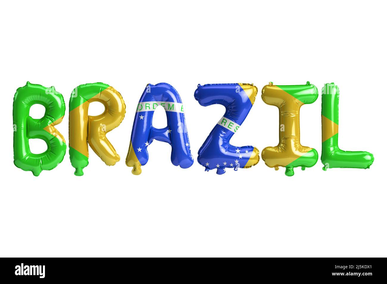 3d illustration of Brazil-letter balloons with flags color isolated on ...