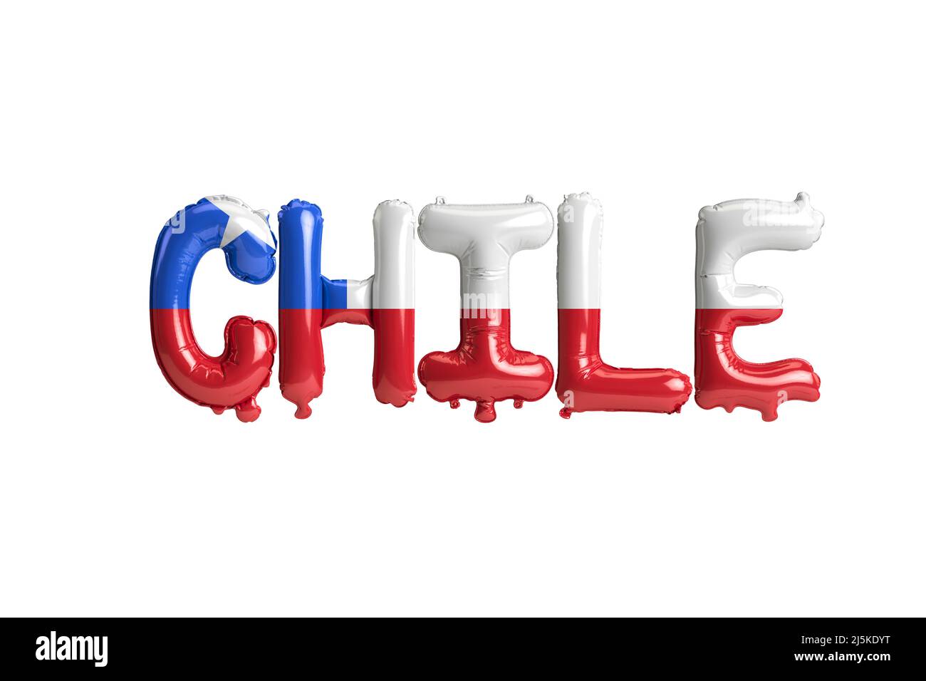 3d illustration of Chile-letter balloons with flags color isolated on ...