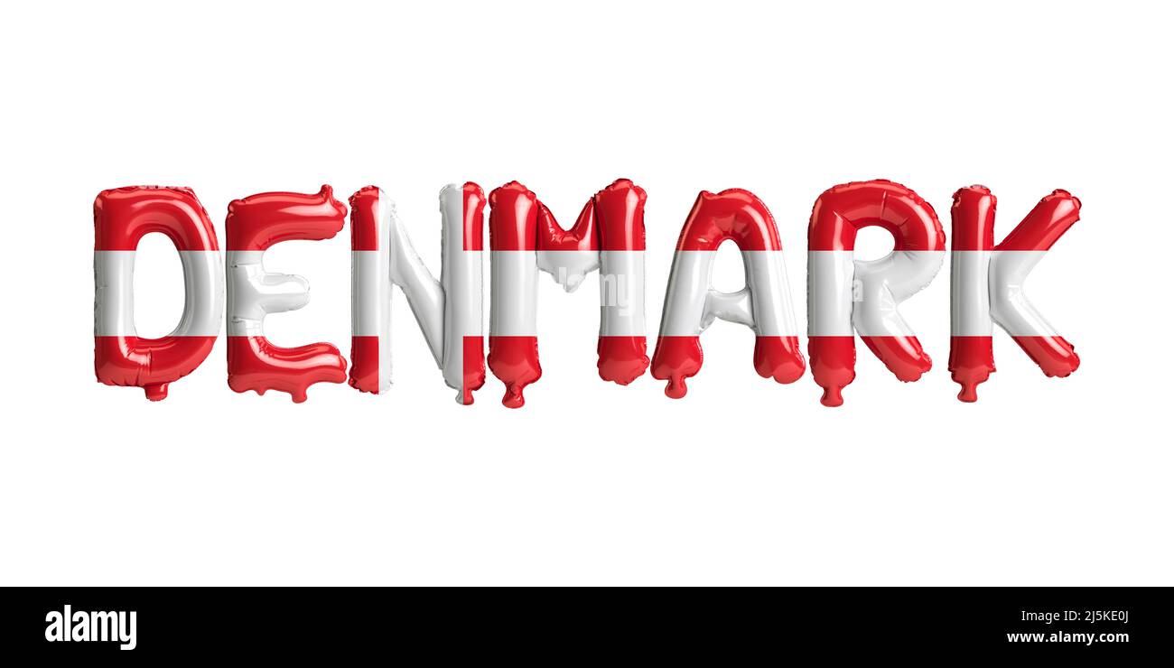 3d illustration of Denmark-letter balloons with flags color isolated on ...