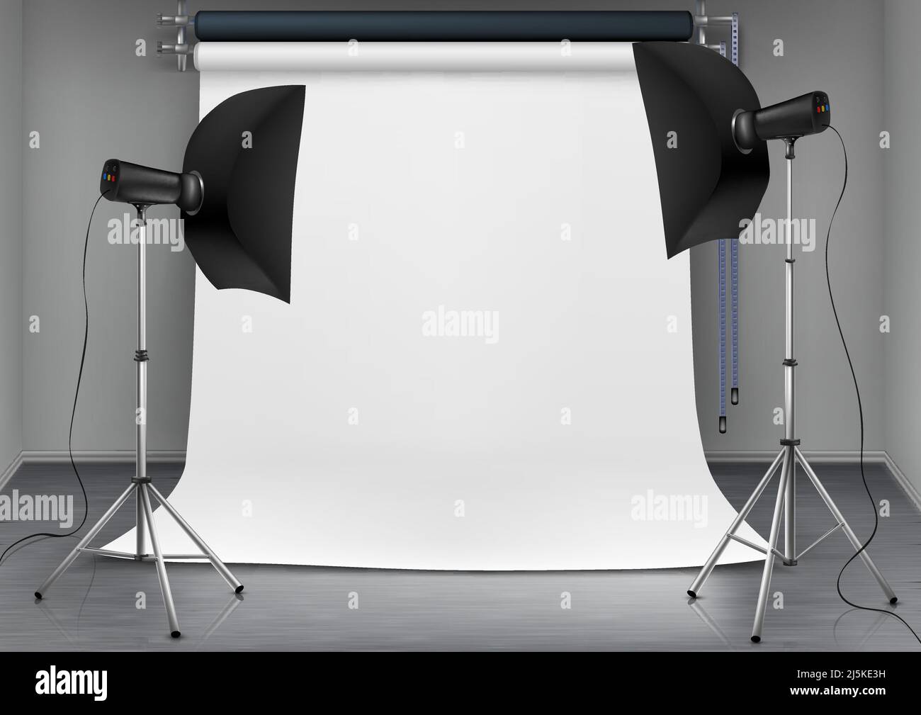 Vector realistic illustration of empty room with blank white screen ...