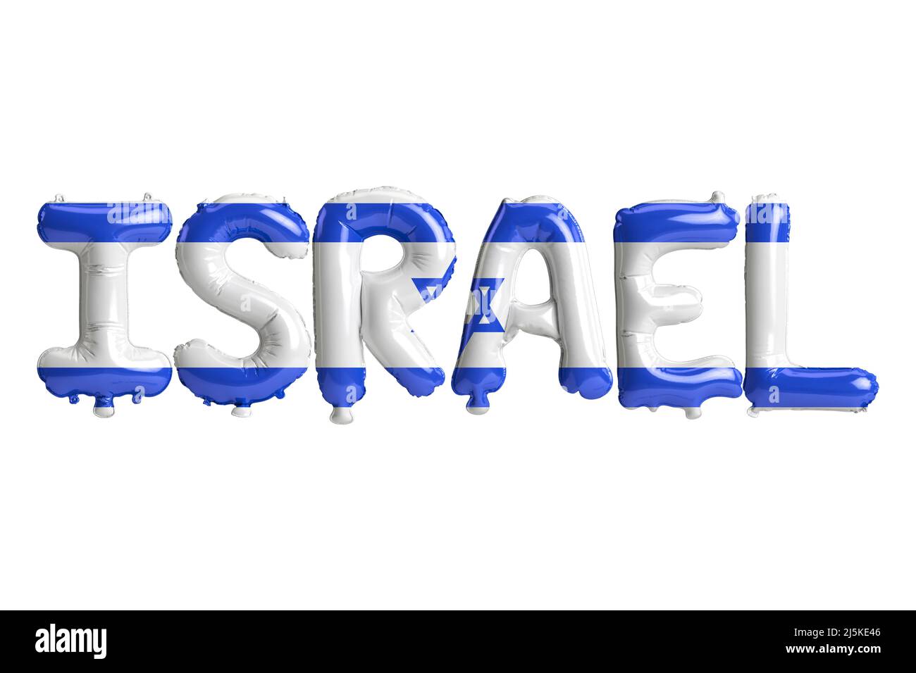 3d illustration of Israel-letter balloons with flags color isolated on ...