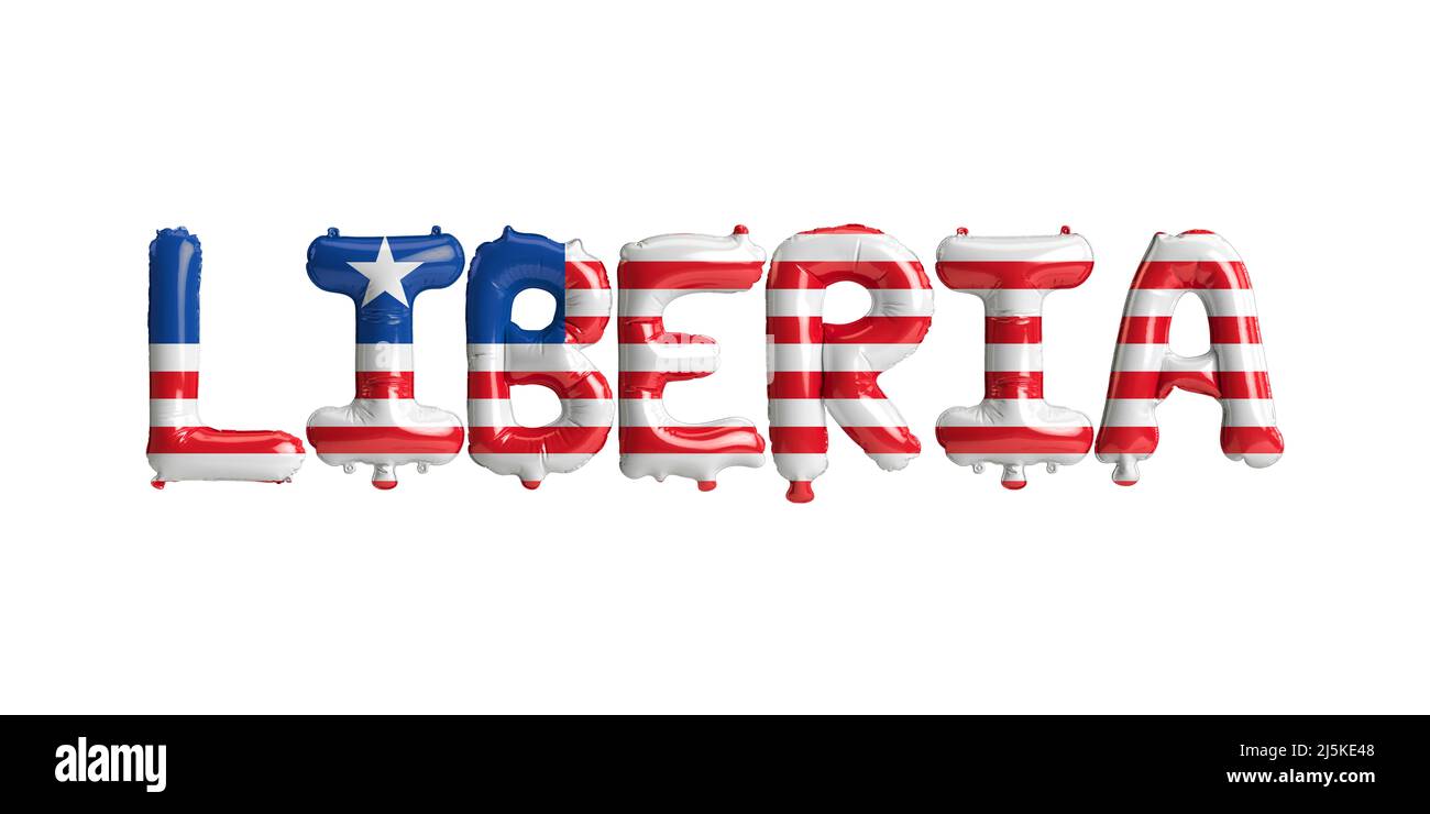 3d illustration of Liberia-letter balloons with flags color isolated on ...